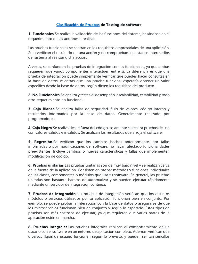 Tipos de Pruebas de Testing de Software | PDF | Software | Software de ...