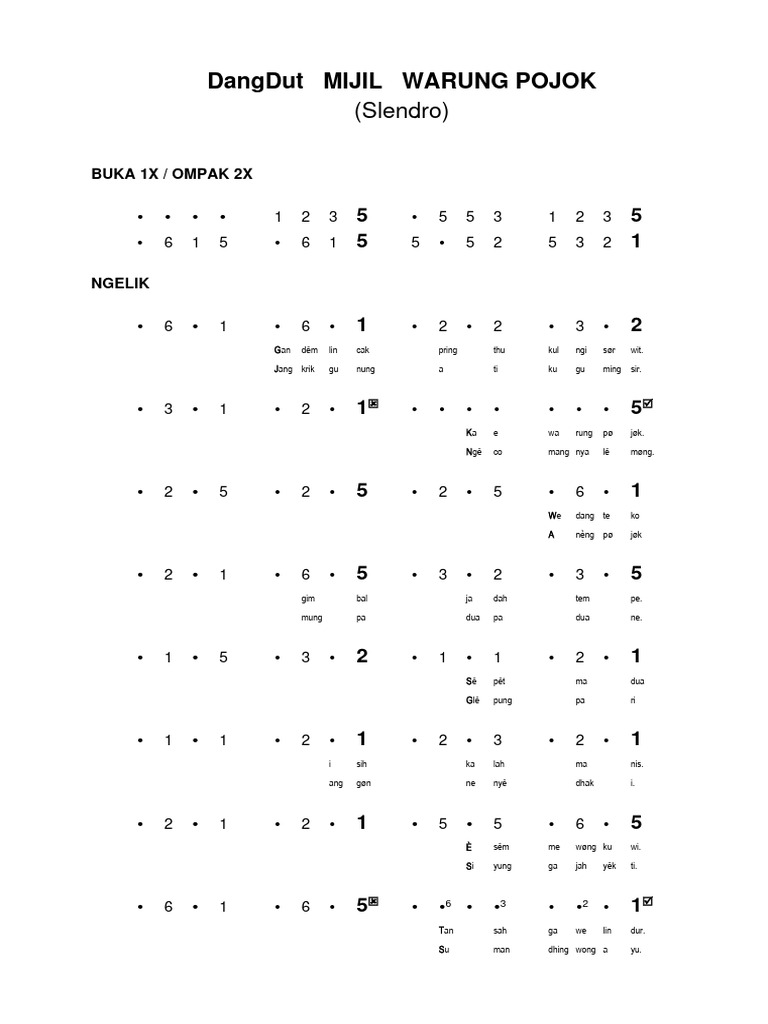 Partitur Dangdut Mijil Warung Pojok | PDF