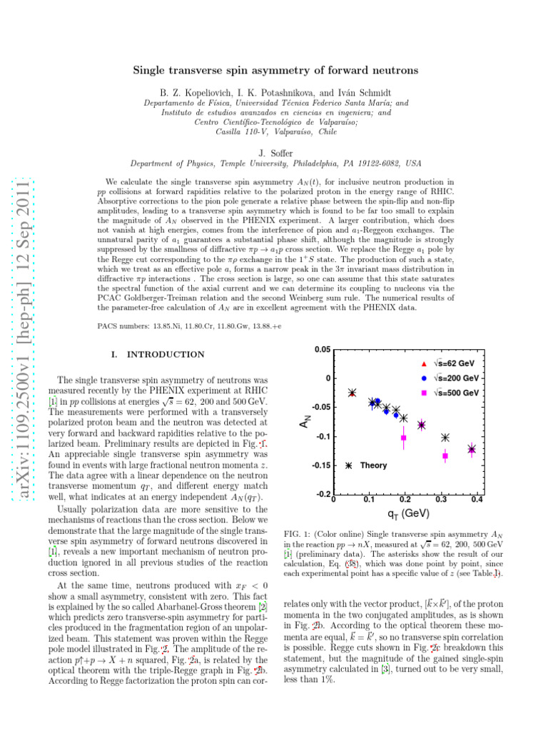 Single Transverse Spin Asymmetry Of Forward Neutrons Pdf Neutron Spin Physics
