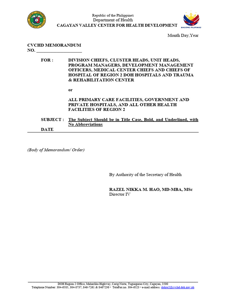 CVCHD Memorandum for Region 2 Health Facilities | PDF | Health Policy ...