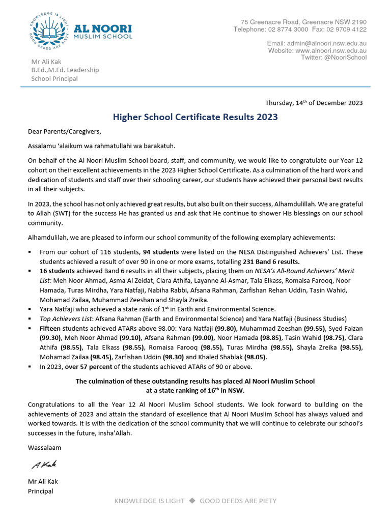 2023 Higher School Certificate Results | PDF