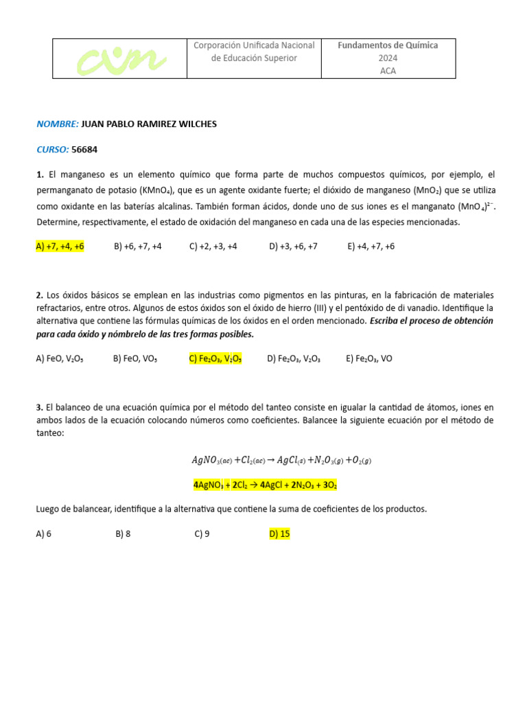 Aca Quimica Resuelto | PDF | Química | Óxido