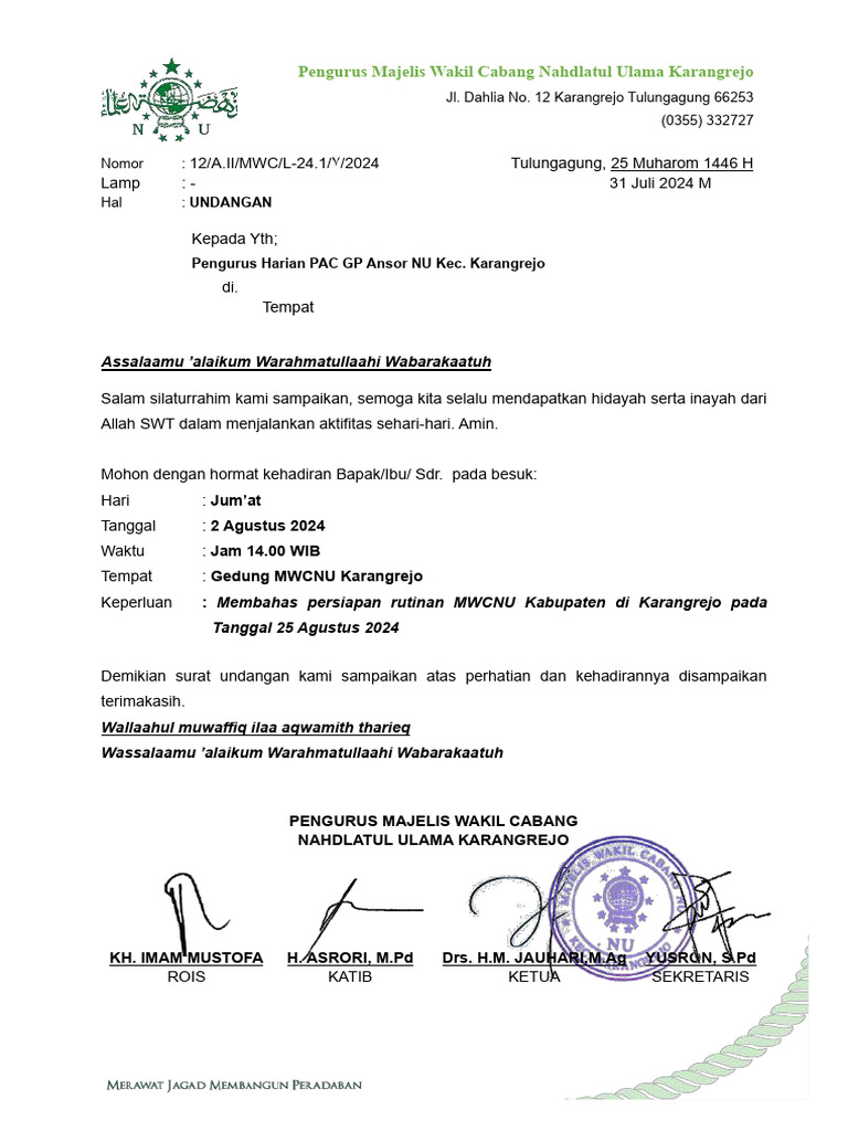 Undangan Pengurus PAC Ansor | PDF