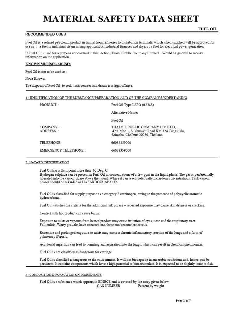 Fuel Oil Type Lsfo (0.5%s) - Sds | PDF | Fuels | Oil