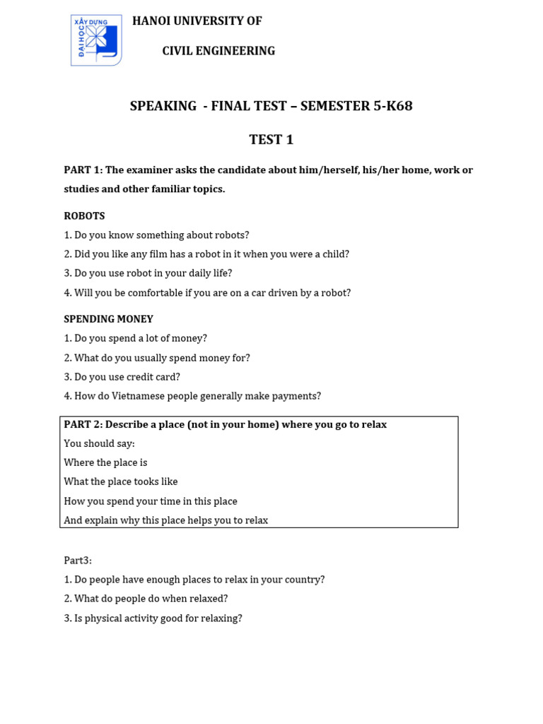 SPEAKING TEST Final Test HP5 | PDF | Human Communication