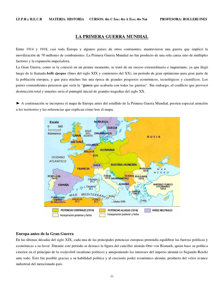 PRIMERA GUERRA MUNDIAL BREVE+ ACTIVIDAD | PDF | Primera Guerra Mundial | Austria Hungría