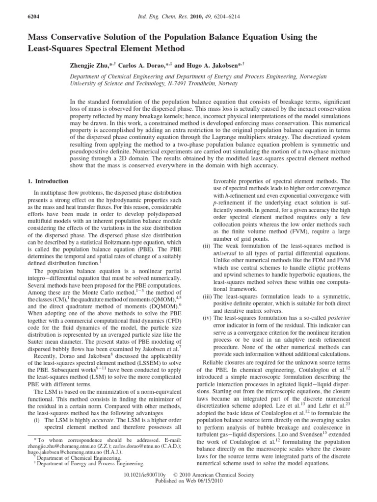 Mass Conservative Solution of The Population Balance Equation - 2010 | PDF | Computational Fluid ...