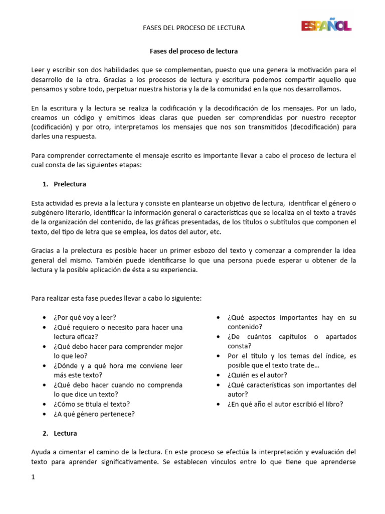 Fases Del Proceso de Lectura | PDF | Aprendizaje | Cognición