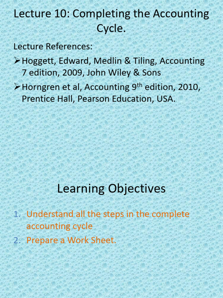 Lecture 10 Accounting Cycle | PDF | Debits And Credits | Expense