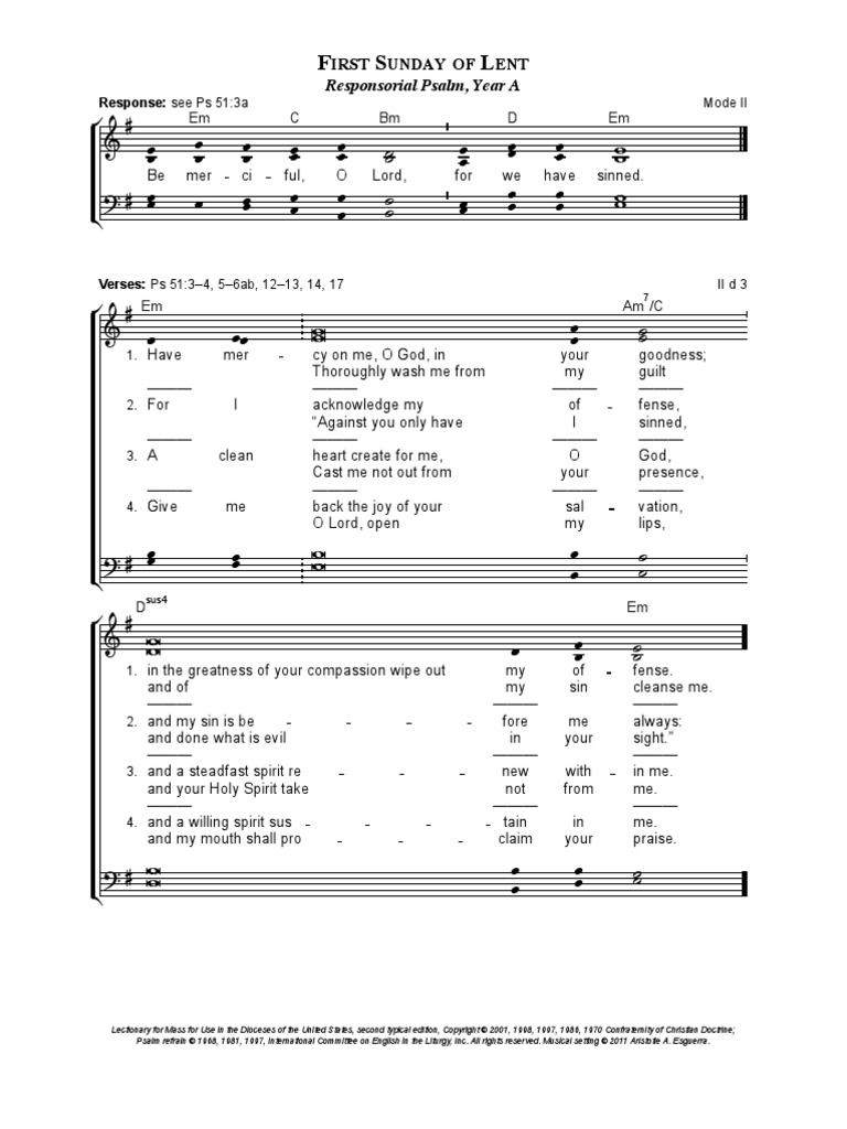 Modal Responsorial Psalms - 1st Sunday of Lent Years ABC | PDF | Mass ...