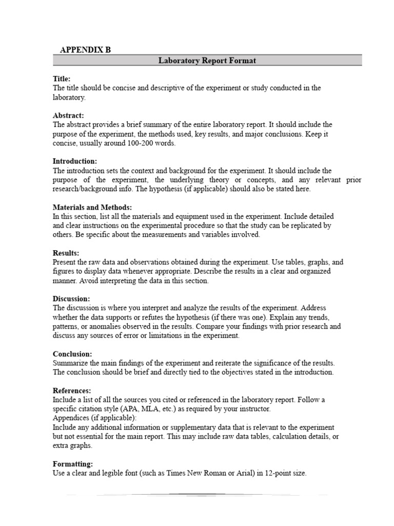 APPENDIX B-Lab Report Format | PDF | Experiment | Data