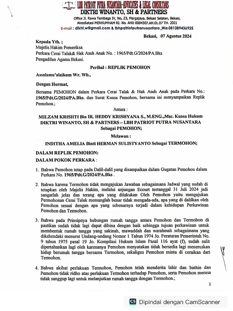 Replik Pemohon | PDF