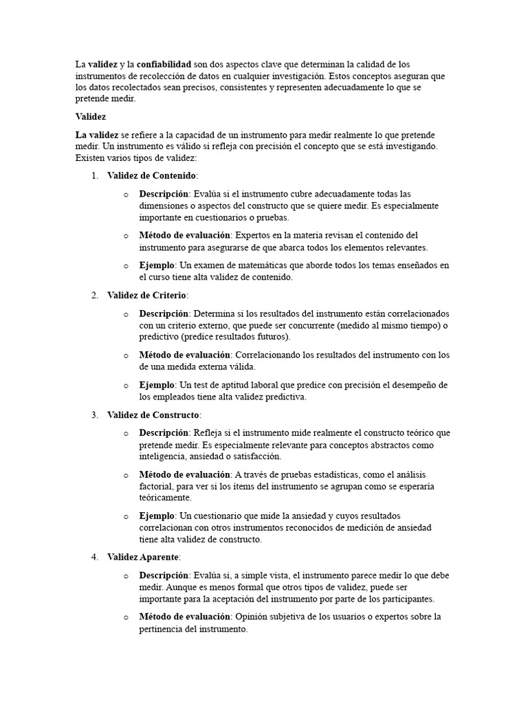 Revisión de la validez y confiabilidad de instrumentos de recolección ...