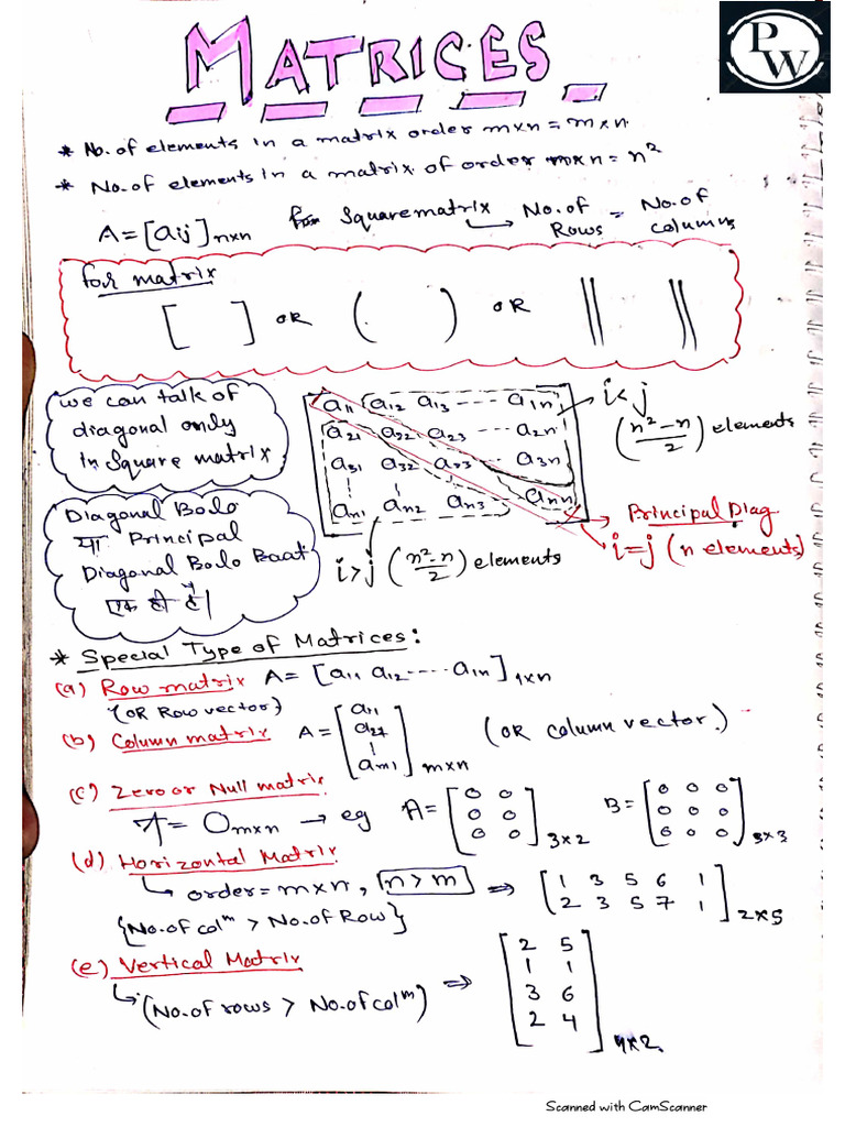 Matrices Short Notes Pdf