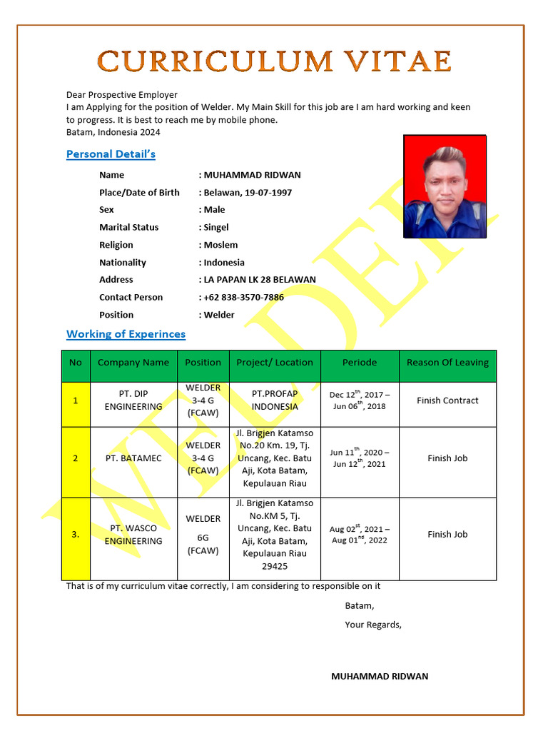 CV Muhammad Ridwan | PDF