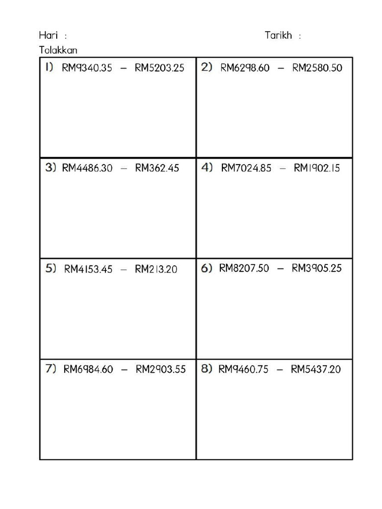 Latihan Tolak Wang Tahun 4 | PDF