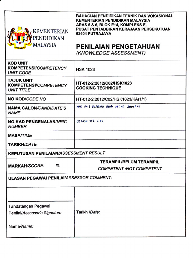 Penilaian Pengetahuan | PDF