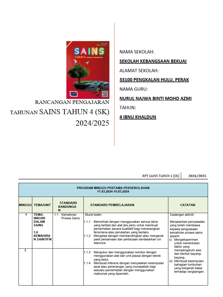 RPT SN T4 2024 2025 | PDF