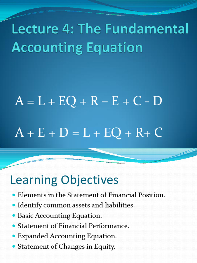Lecture 4 The Fundamental Accounting Equation | PDF | Expense | Equity ...