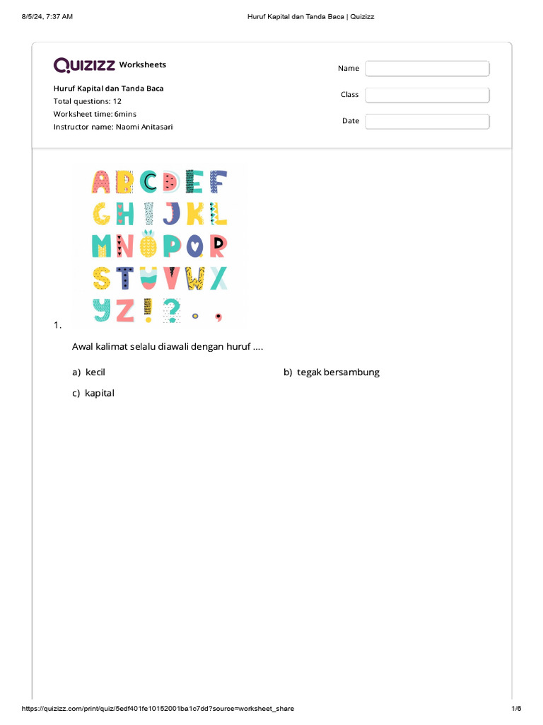 Huruf Kapital Dan Tanda Baca - Quizizz | PDF