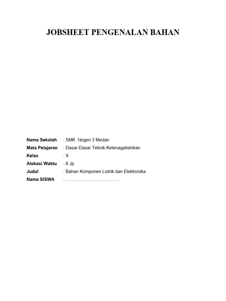 Jobsheet Pengenalan Bahan | PDF