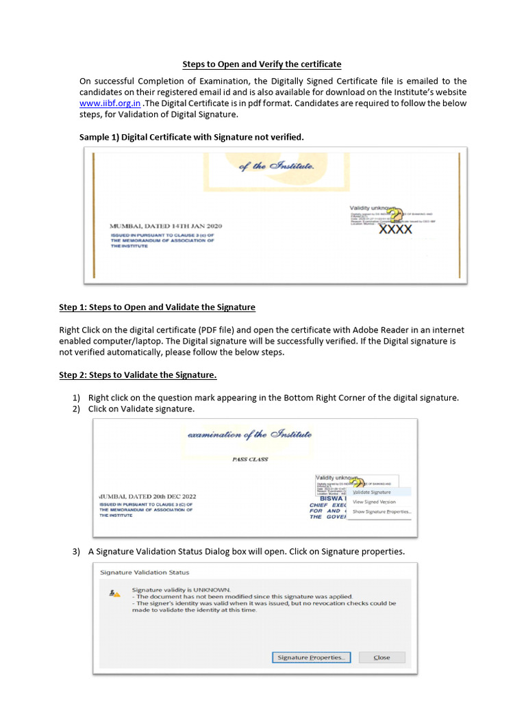 Steps To Open and Validate Digitally Signed Certificate | PDF