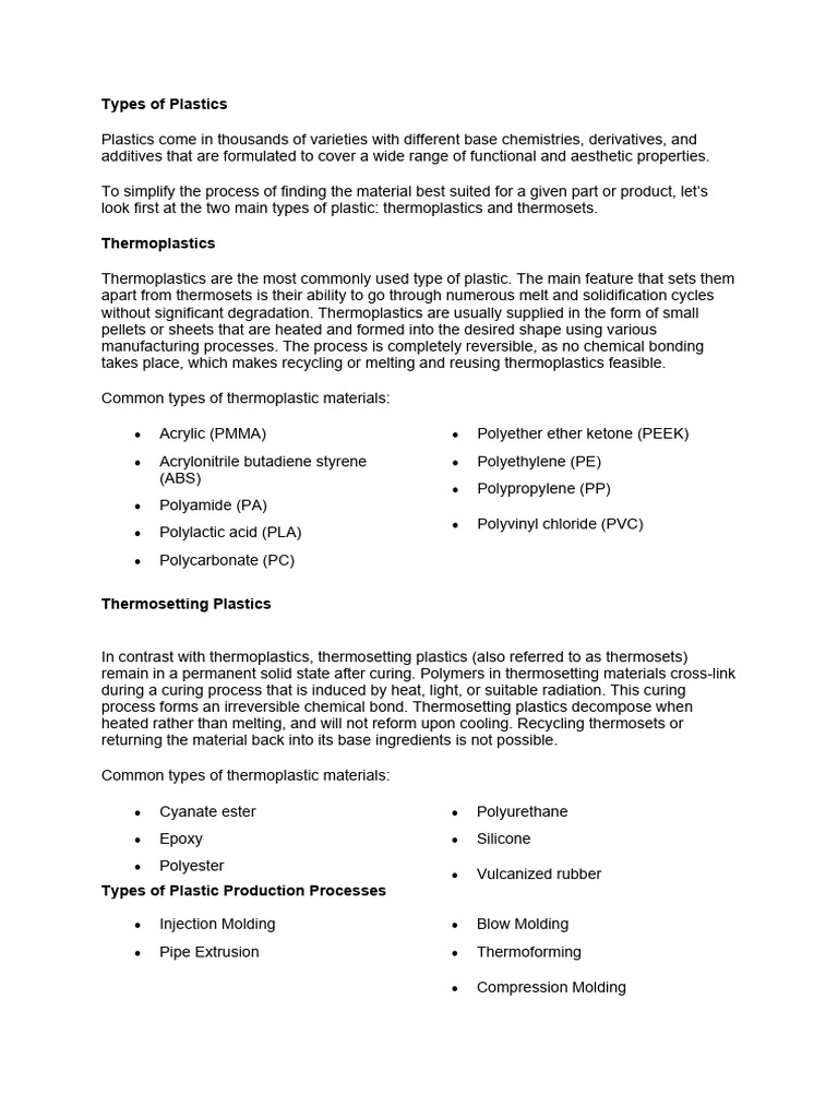 Types of Plastics | PDF | Thermoplastic | Plastic