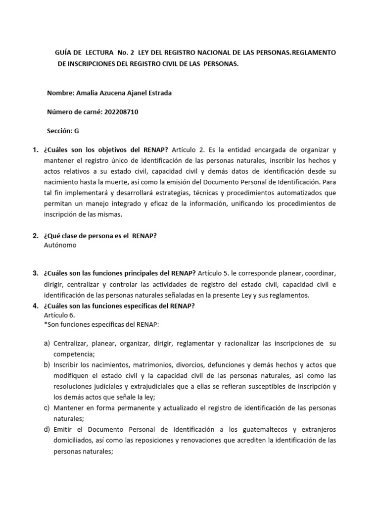 Ley Del Registro Nacional de Las Personas. Reglamento de Inscripciones ...