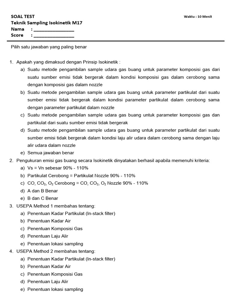 Test Teknik Sampling Isokinetik M5 | PDF | Sains & Matematika