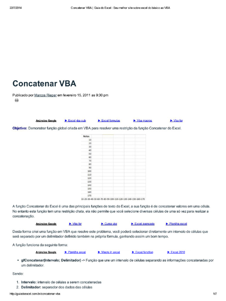 Concatenar VBA - Guia Do... Excel Do Básico Ao VBA | PDF