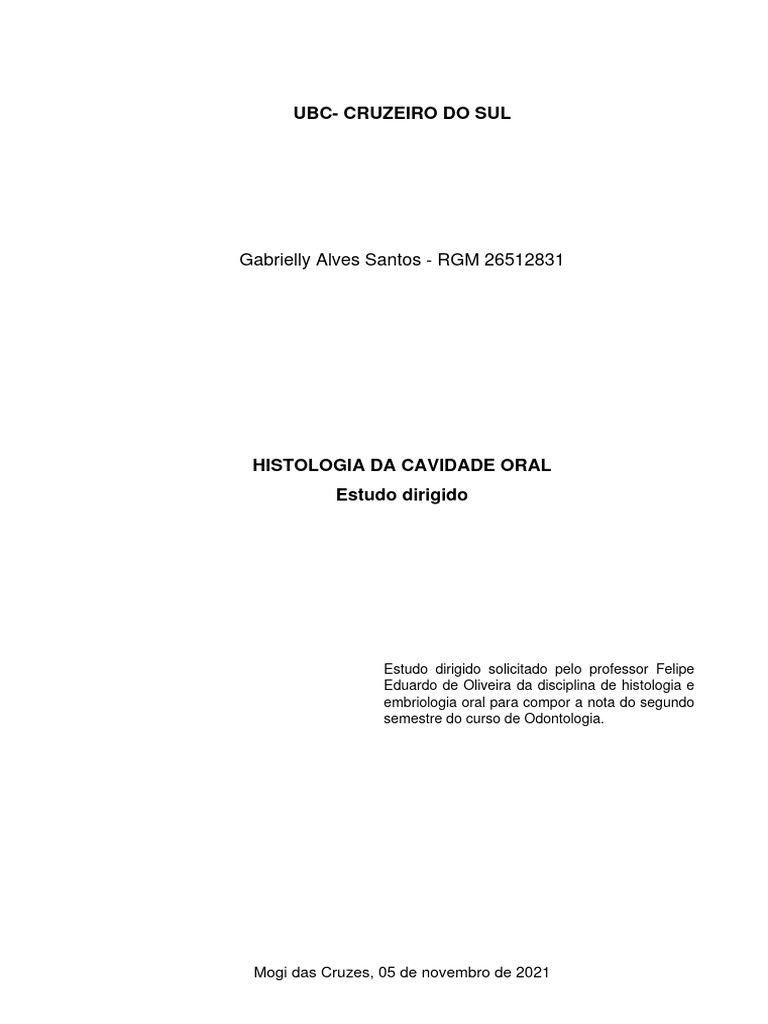 Trabalho Histologia Da Cavidade Oral | PDF | Língua | Boca Trabalho Histologia Da Cavidade Oral | PDF | Língua | Boca