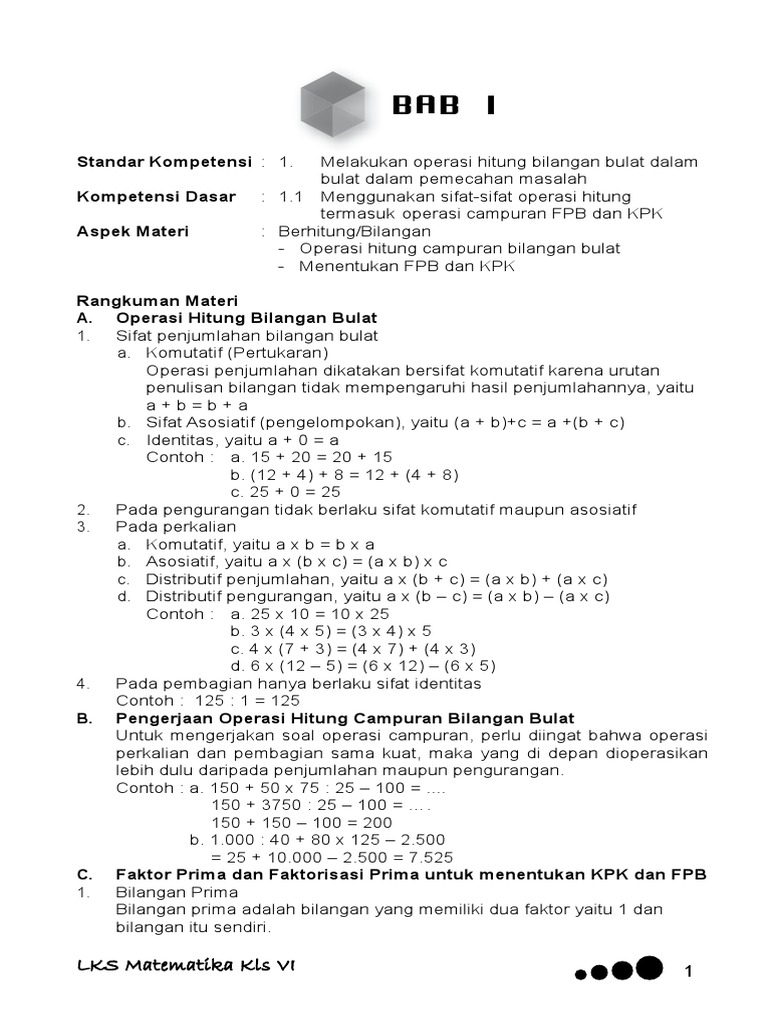 Matematika Kelas 6 SD Semester 1 | PDF