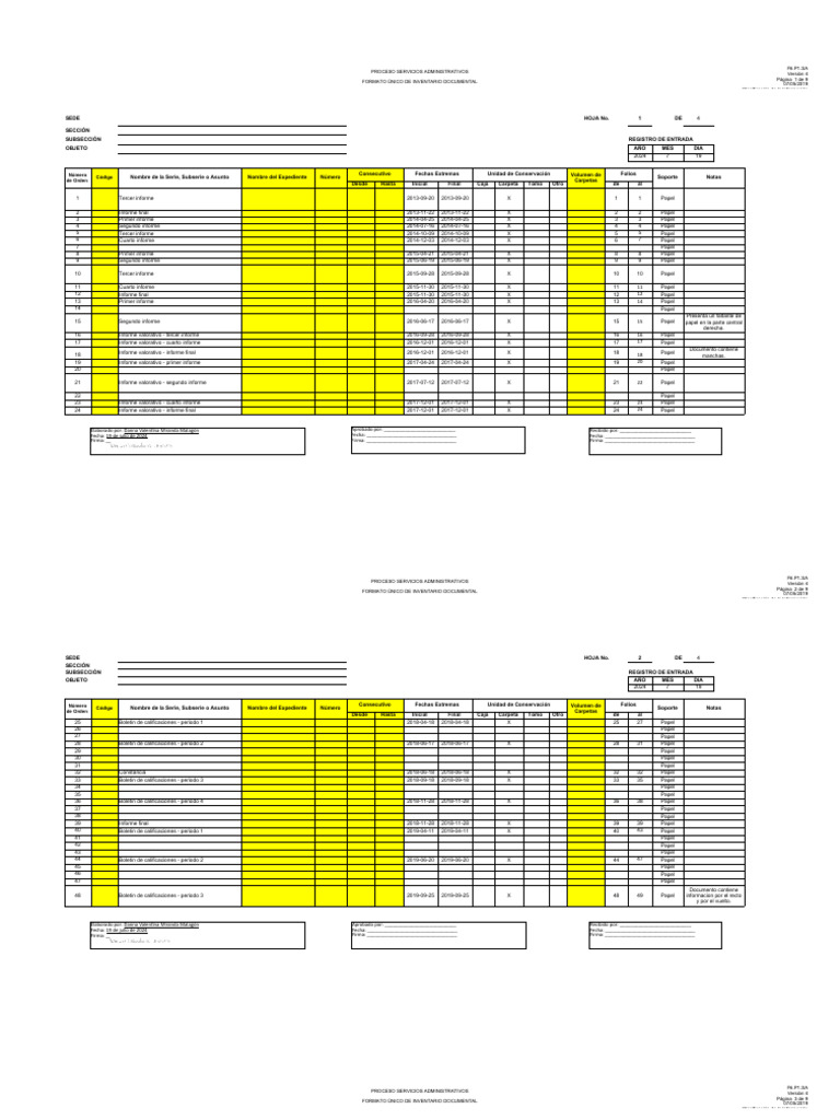 F6.p1.sa Formato Unico de Inventario Documental v4 | PDF | Gestión de registros | Papel