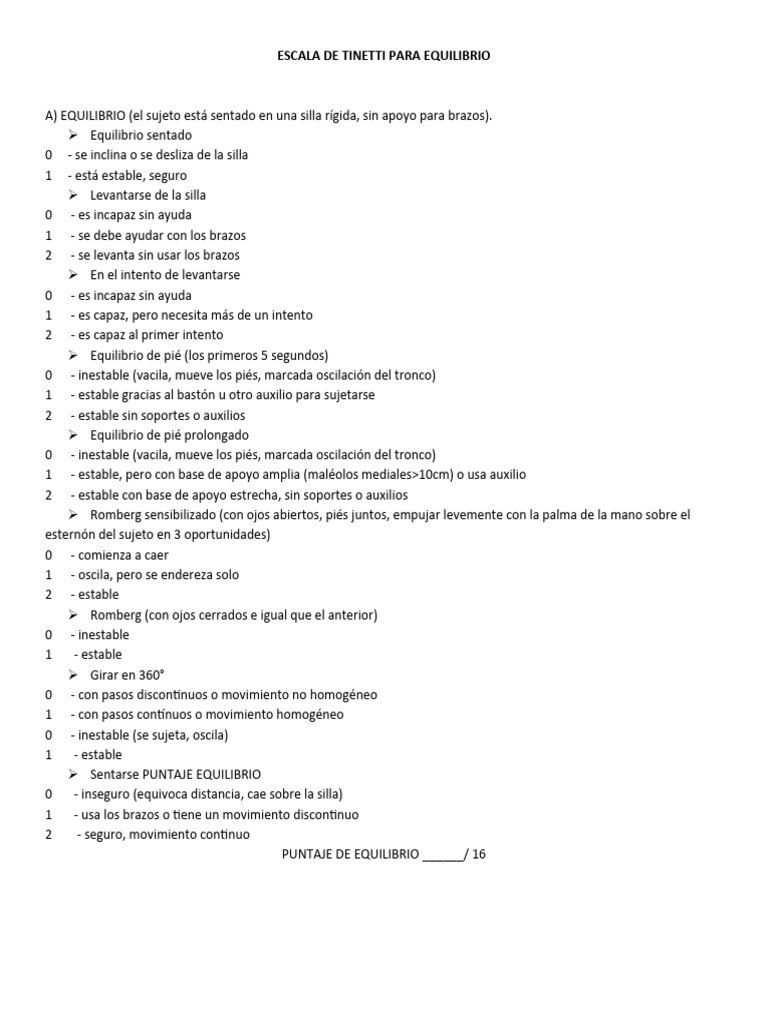 Escala de Tinetti para Equilibrio | PDF