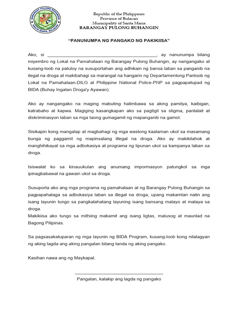 Bida Pledge of Commitment 1 | PDF