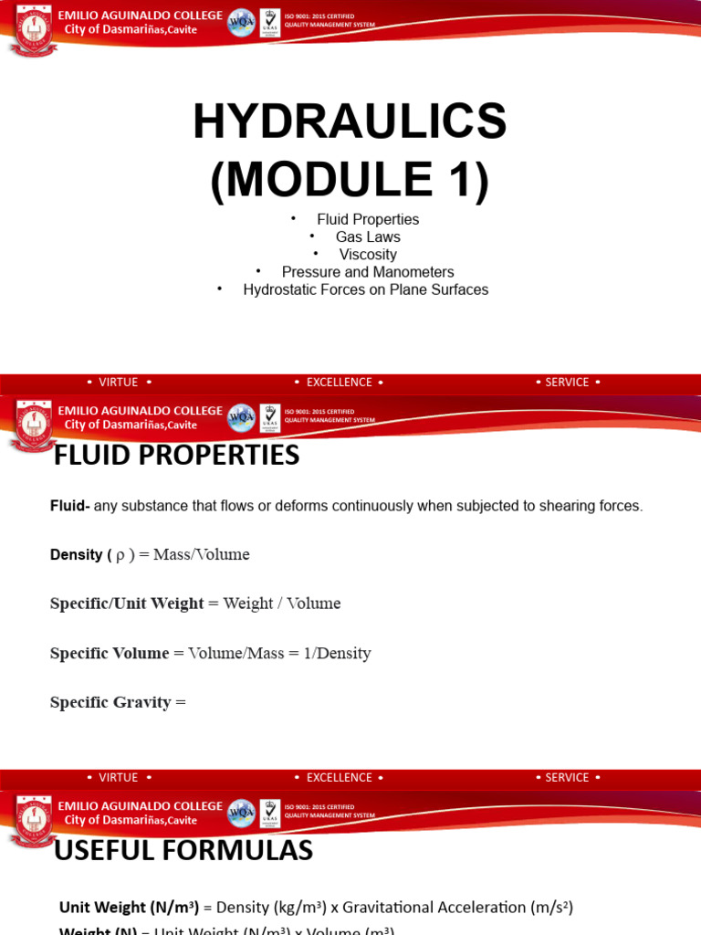 Hydraulics Module 1 | PDF | Weight | Pressure