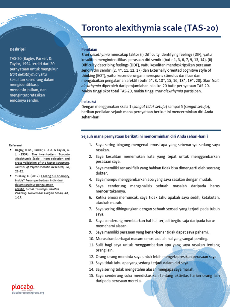 TAS-20 TORONTO ALEXITHYMIA SCALE 20 | PDF