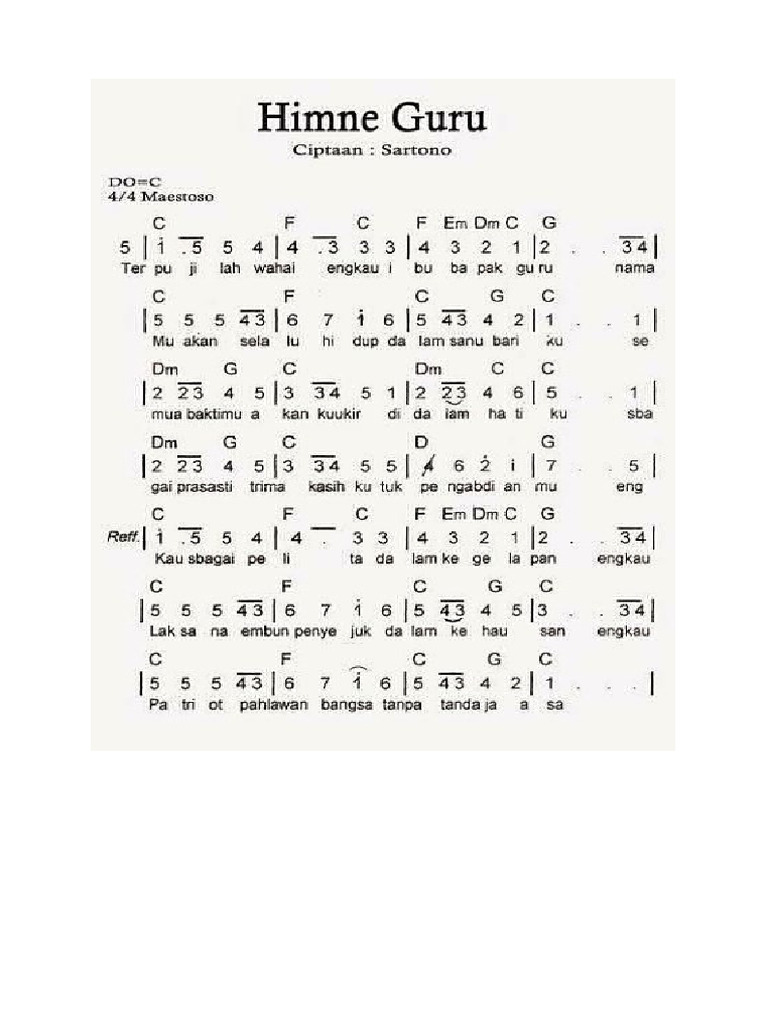 Partitur Lagu Hymne Guru | PDF