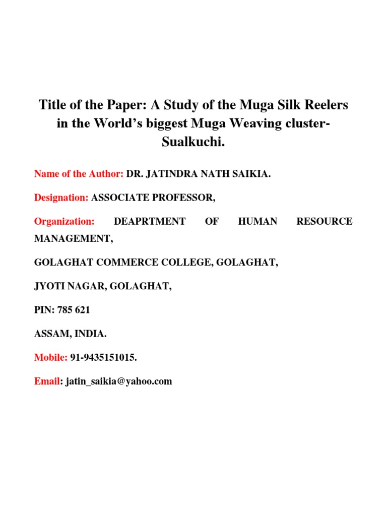 A Study of The Muga Silk Reelers in The World | PDF | Silk | Textiles