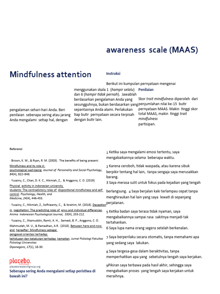 Maas Mindfulness Attention Awareness Scale | PDF