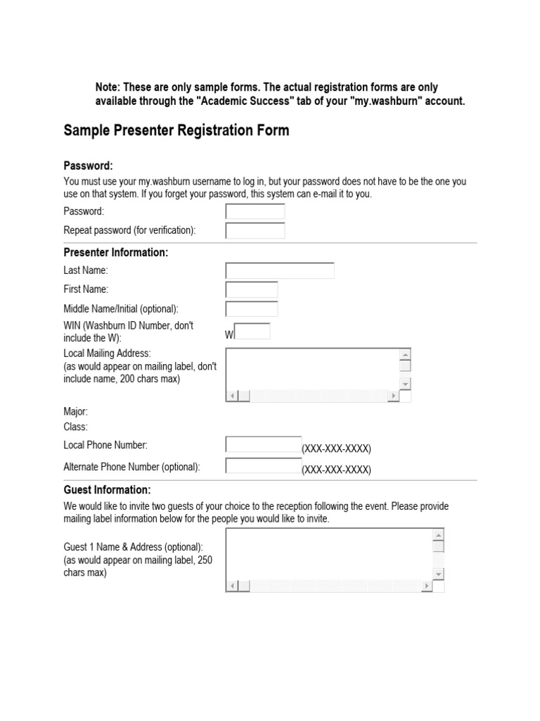 Sample Presenter Registration Forms | PDF | Software | Computing