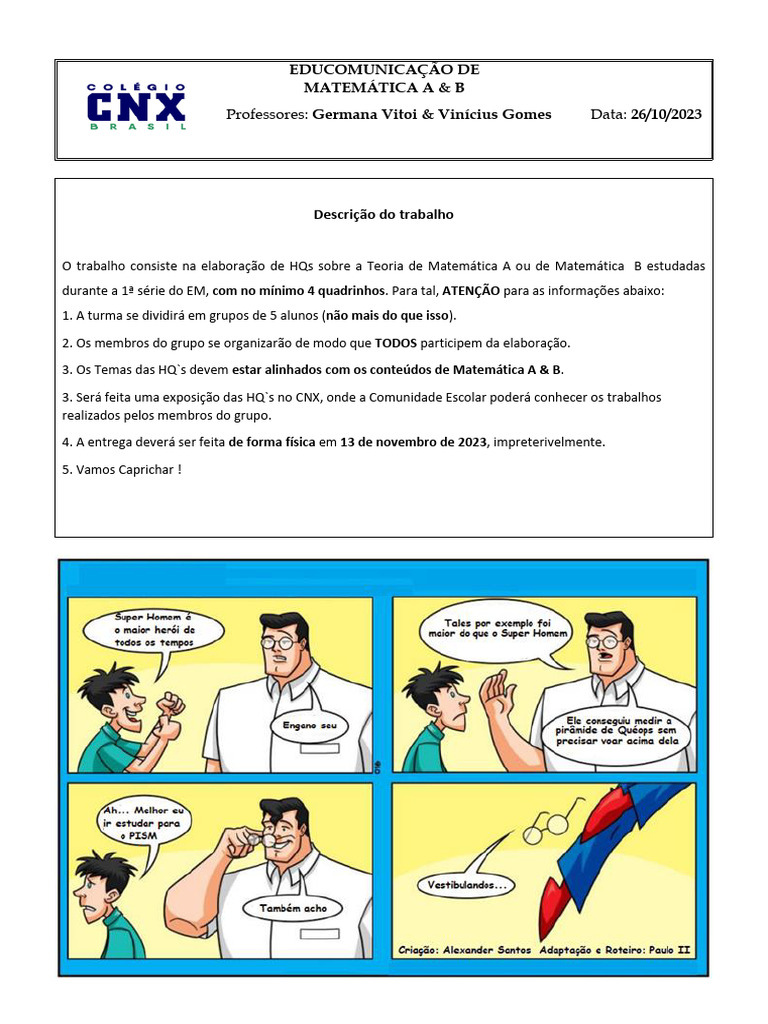 Educomunicacao de Matematica A e B Hqs | PDF | Quadrinhos | Roteiro