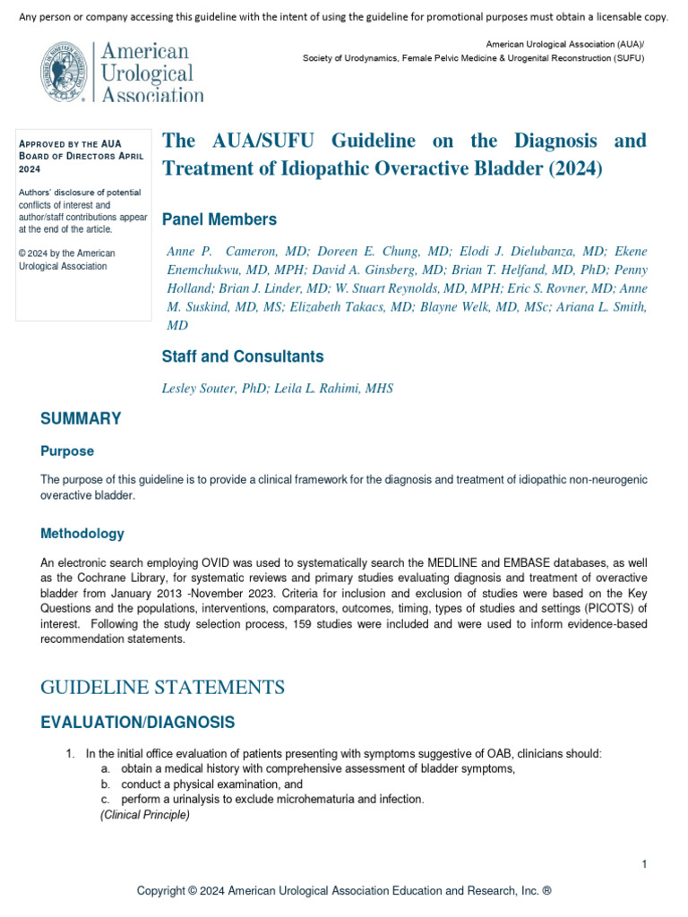 2024 OAB Guideline AUA Unabridgedv | PDF | Urinary Incontinence ...