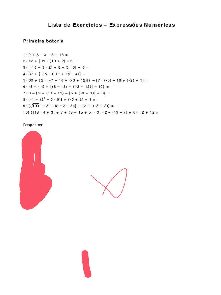 Exercícios de Expressões Numéricas | PDF