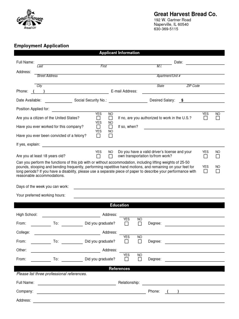 Employment Application Naperville | PDF
