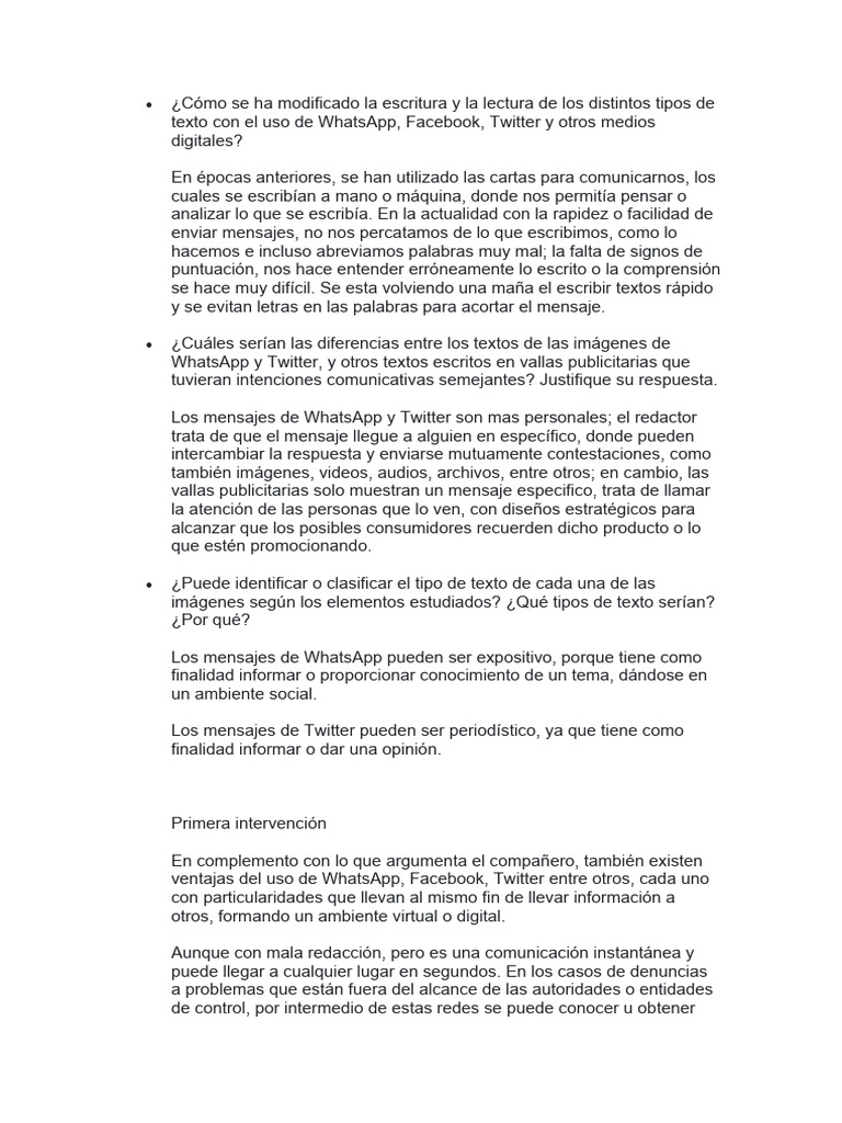 Cómo Se Ha Modificado La Escritura y La Lectura de Los Distintos Tipos de Texto Con El Uso de ...
