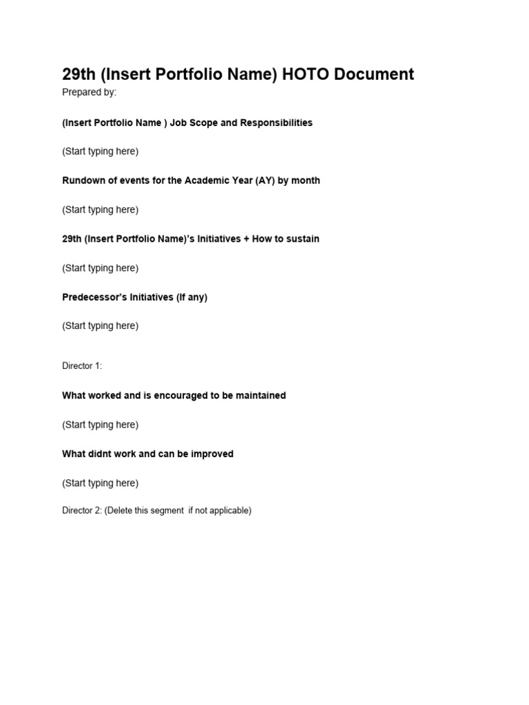 29th HOTO Document Template | PDF