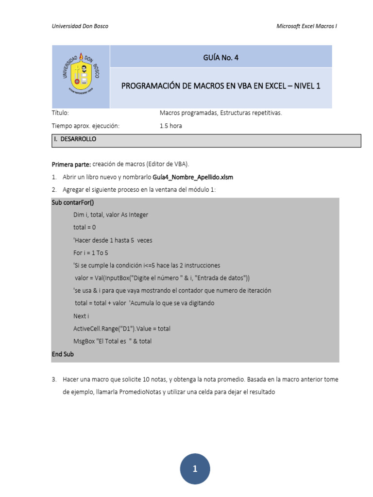 Guía 4 Excel Macros I Virtual Pdf Microsoft Excel Macro Informática 