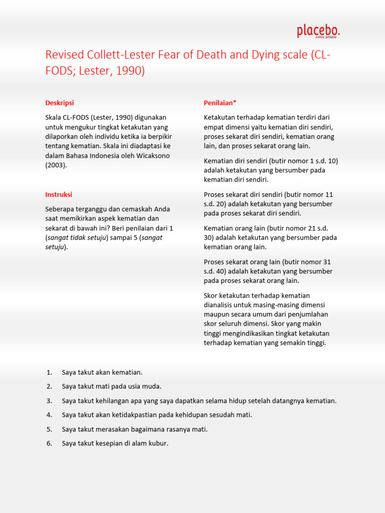Cl-Fods Collet Lester Fear of Death and Dying Scale | PDF | Filsafat ...