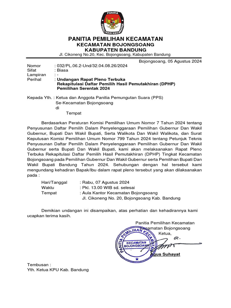 RALAT - Undangan DPHP PPK - 07 Agustus 2024 - PPS | PDF